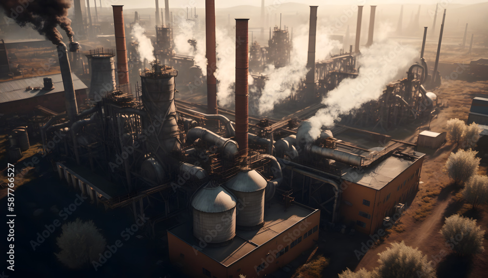 Aerial top view petrochemical industrial oil and gas factory, power ...