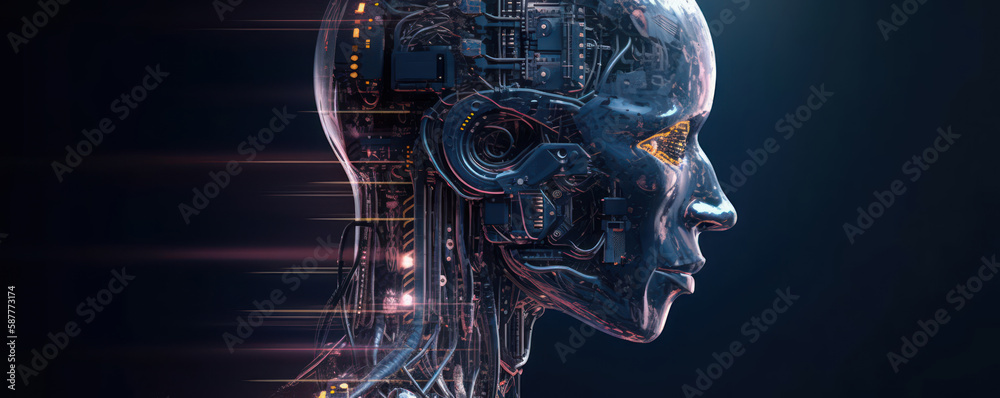 Robotic Mind: Futuristic Robot Head Profile in High-Tech Usage Concept ...