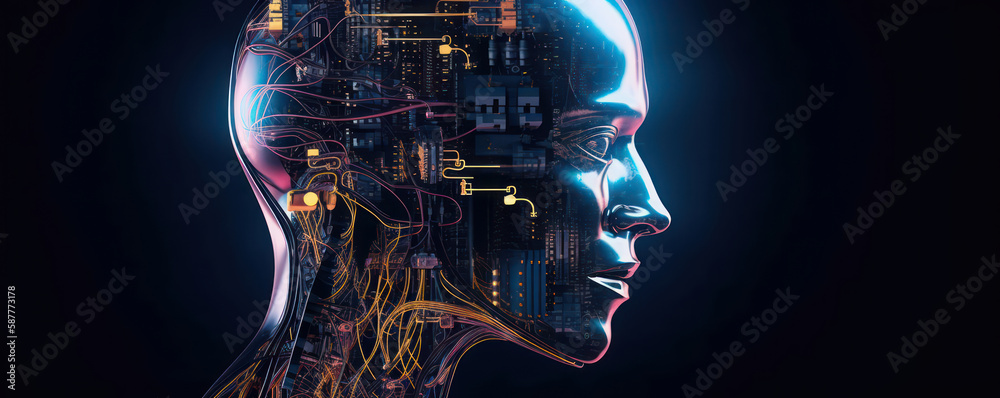 Robotic Mind: Futuristic Robot Head Profile in High-Tech Usage Concept ...