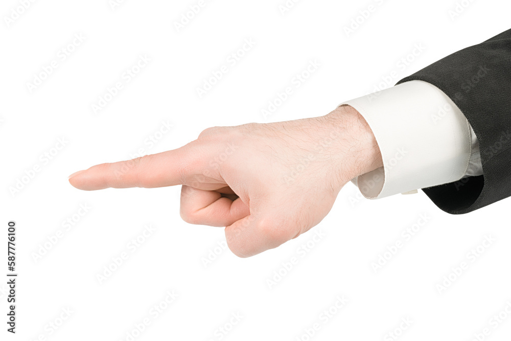 Man in suit hand making pointing finger gesture. Isolated png with ...
