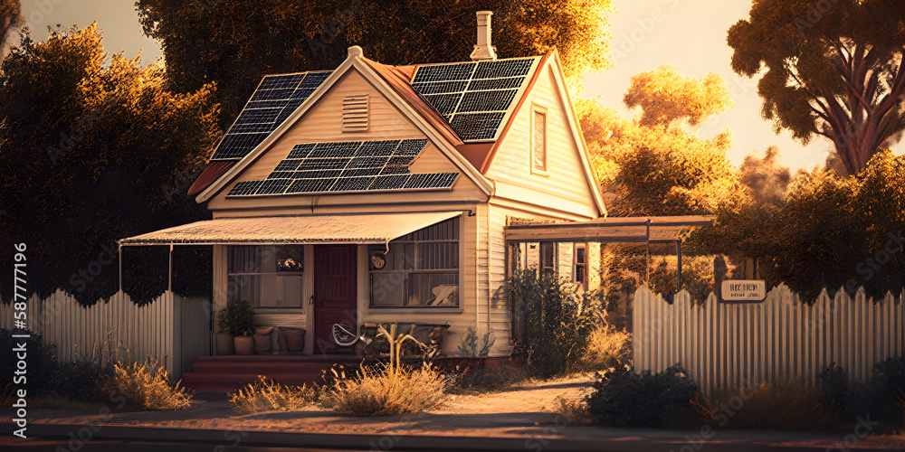 Tiny cute house with solar panel, photovoltaics, modern house, ai ...