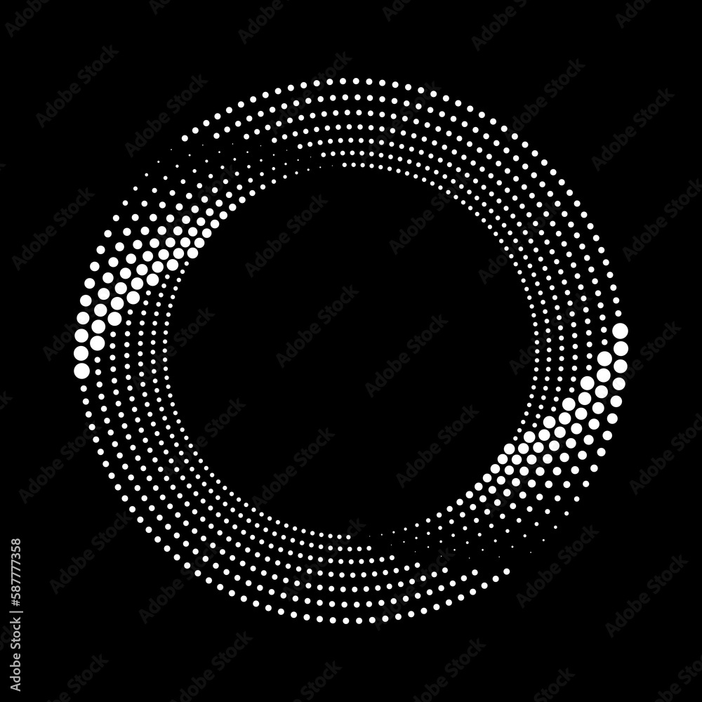 White halftone dotted lines in circle form. Geometric art. Design ...