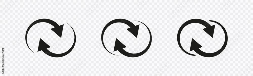 Cyclic rotation icon set. Reiteration or renewal symbol. Recycling sign ...