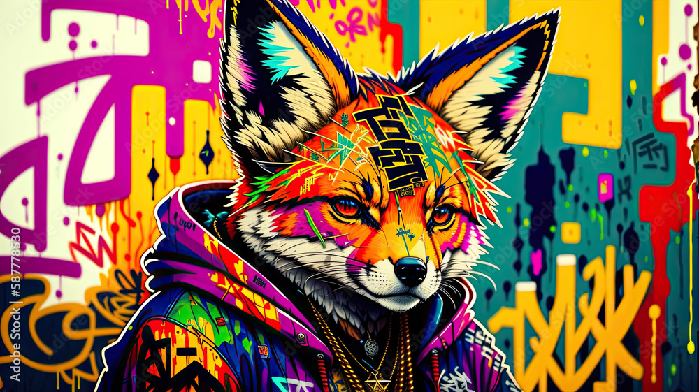 A beautiful fox in a graffiti style, street-art - Generated by ...