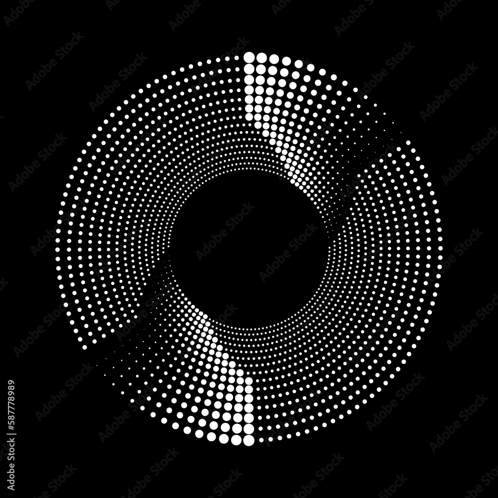White halftone dotted lines in circle form. Geometric art. Design ...