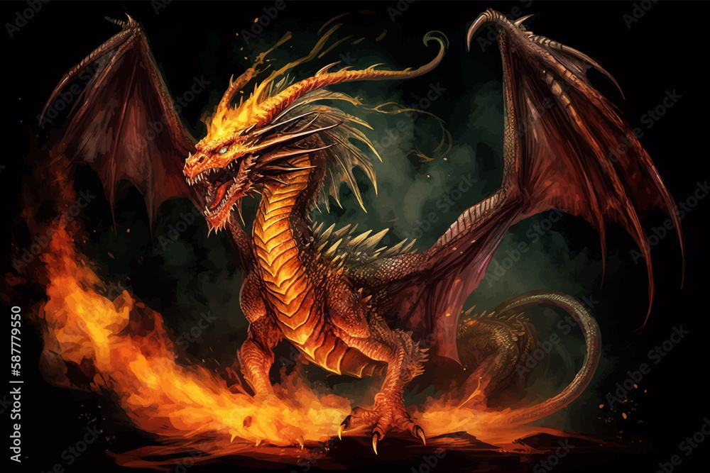 Fantasy Dragon. Ferocious monster. Vicious dragon with a gaping maw ...