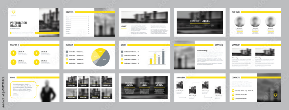 Presentation design template in yellow and grey background colors for ...
