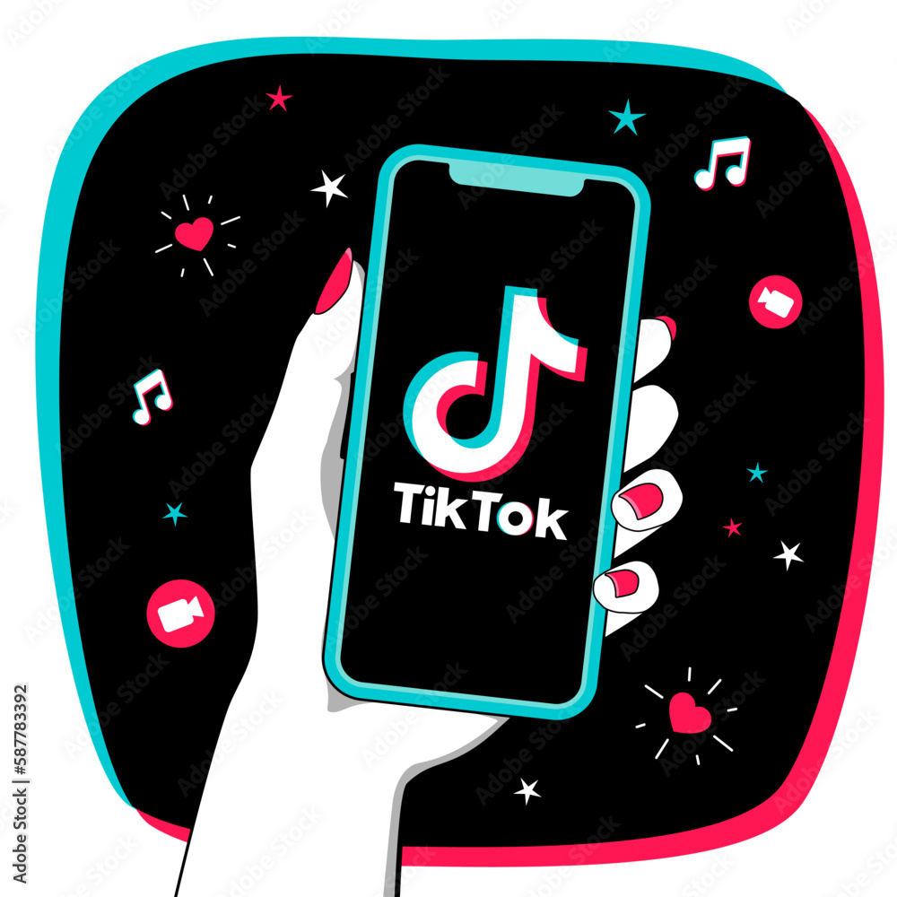 Hand of woman holding smartphone with Tiktok logo in the screen ...