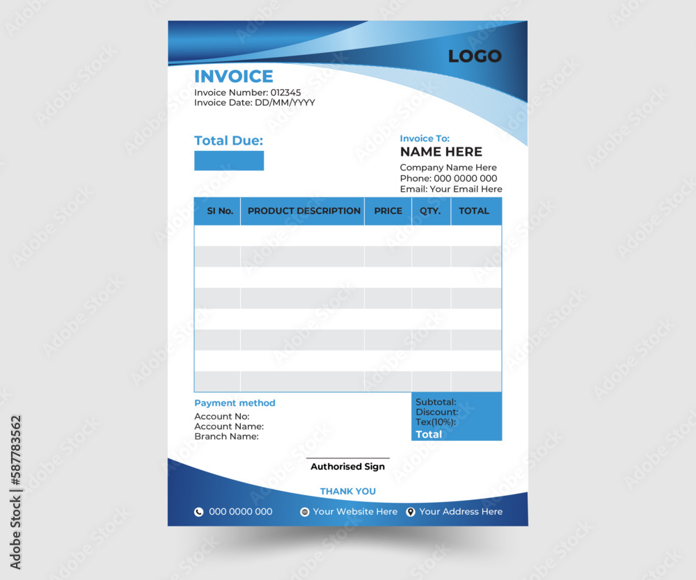 This is a unique and modern invoice design. Decorated with beautiful ...