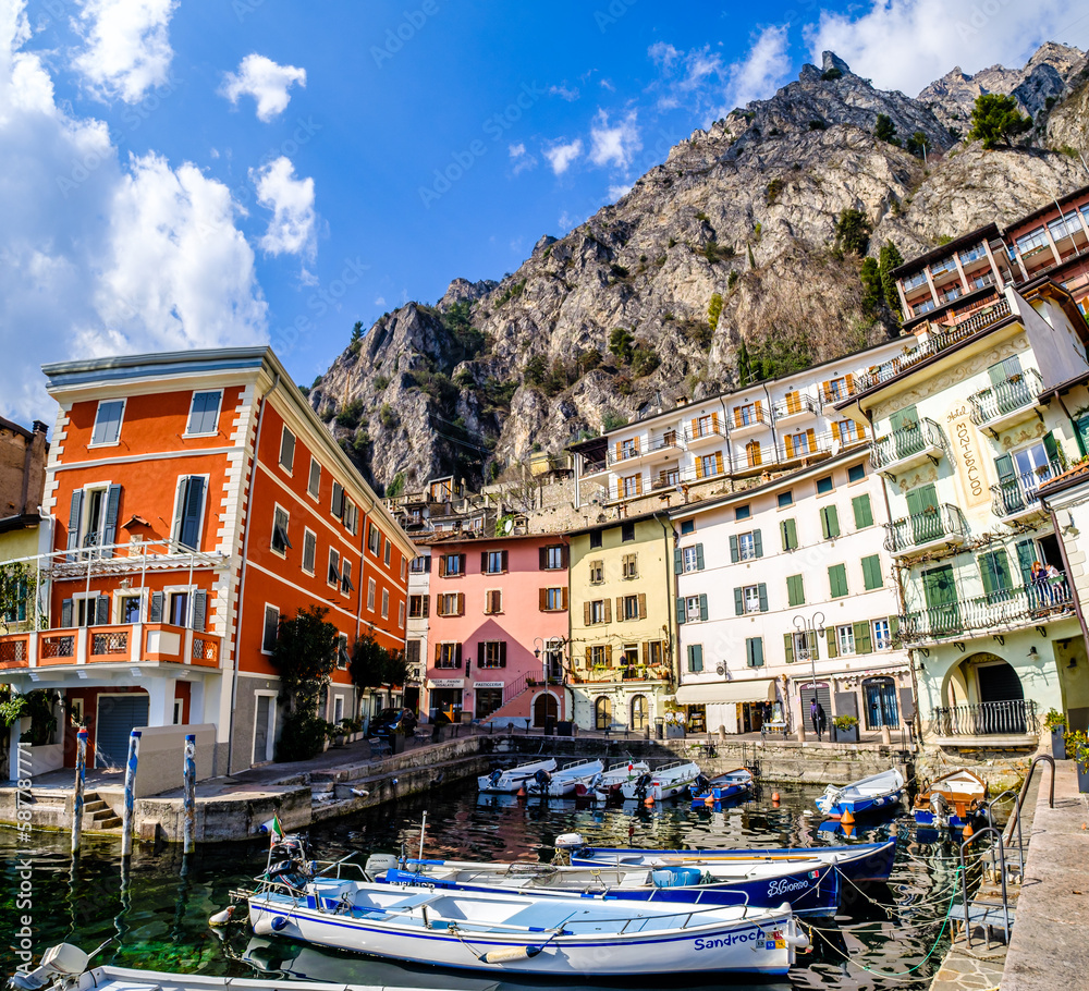 Limone sul Garda, Italy - March 10: historic buildings at the old town ...