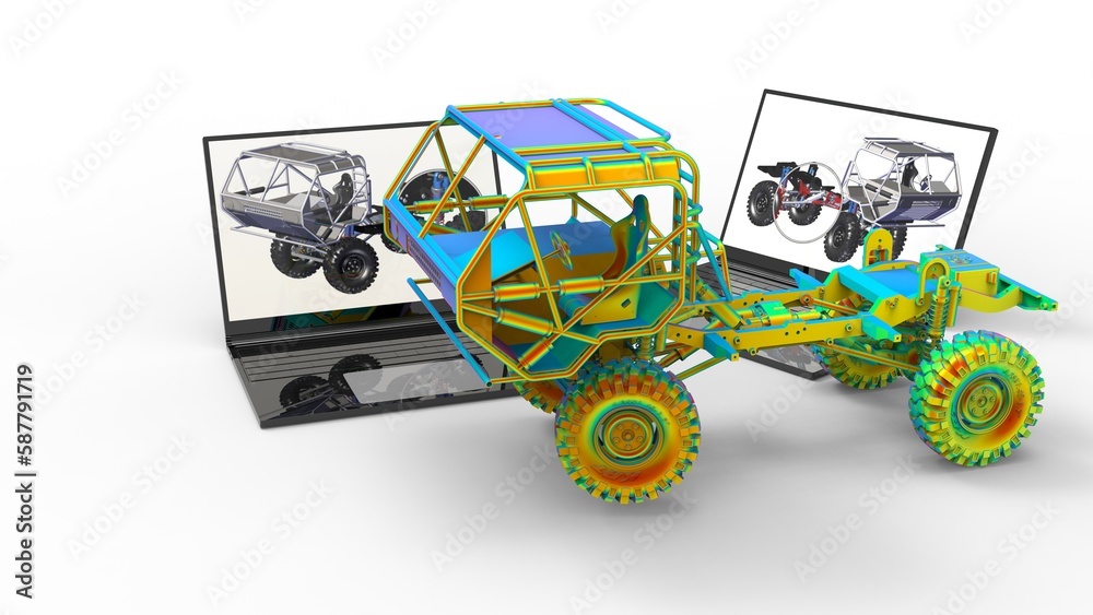 3D rendering - finite element analysis of a truck chassis Stock ...