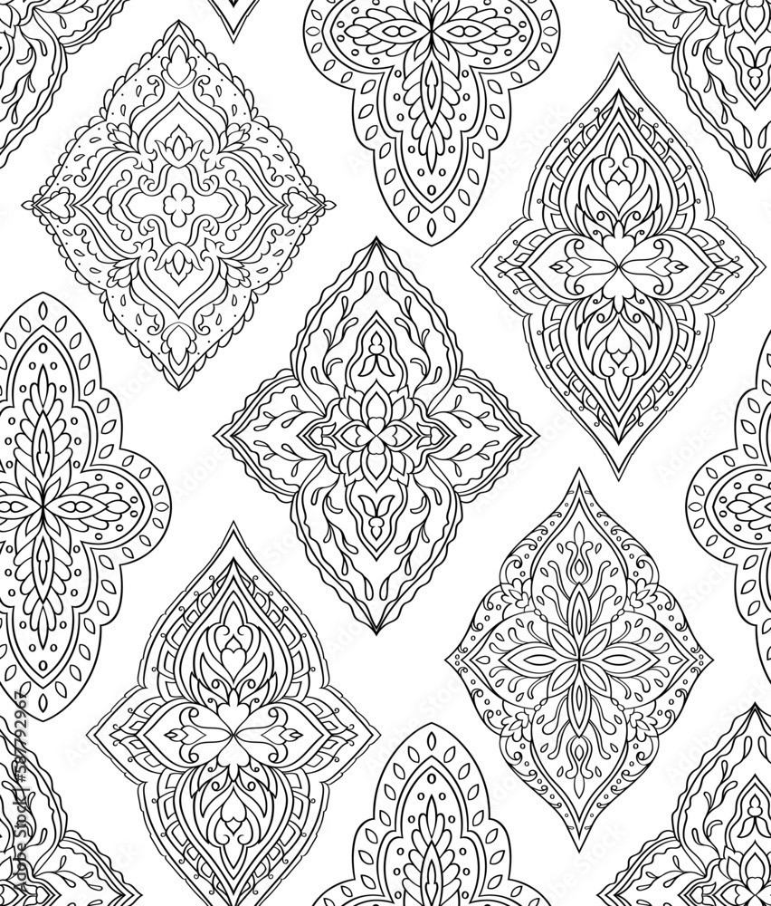 Vector seamless damask pattern. Black and white background with ...