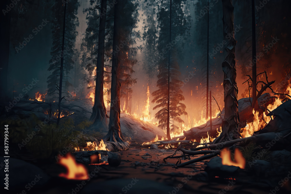 wildfire in forest, ai generated Stock Illustration | Adobe Stock