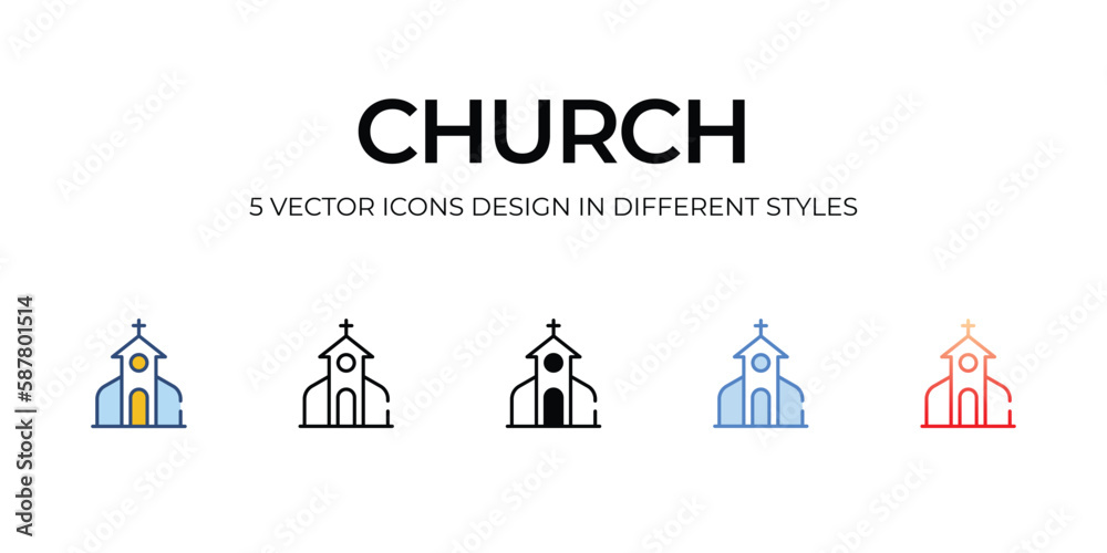 Church Icon Design in Five style with Editable Stroke. Line, Solid ...