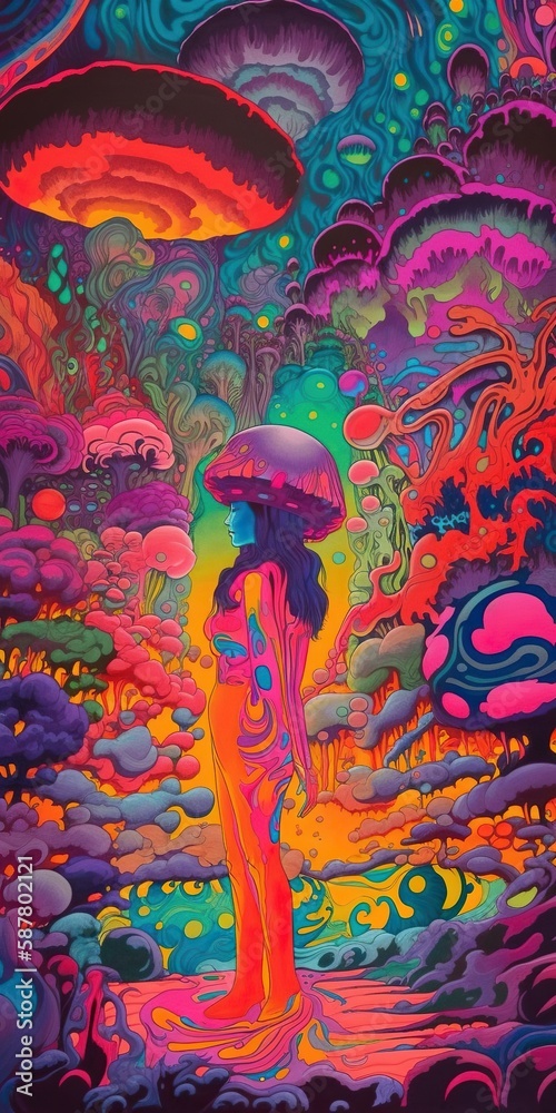 Otherworldly Encounter: Surreal Psychedelic Painting of a Woman's UFO ...