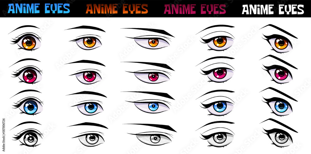 Set of eyes in anime or manga style. Stock Vector | Adobe Stock