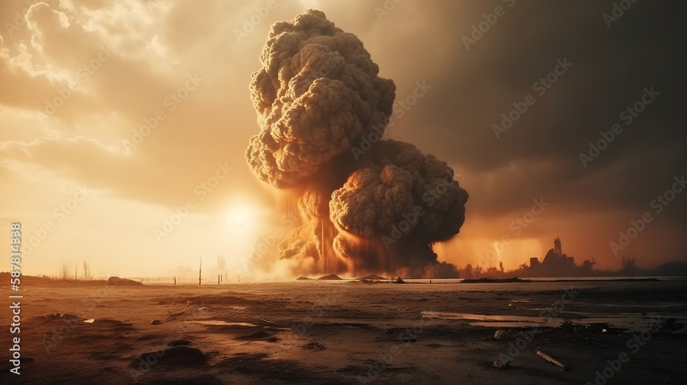 Huge nuclear bomb explosion, end of the world, doomsday in a post ...