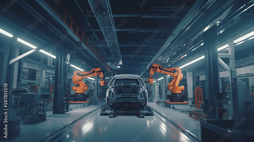 Splendid of automotive industry with assembly line conveyors. Advance ...