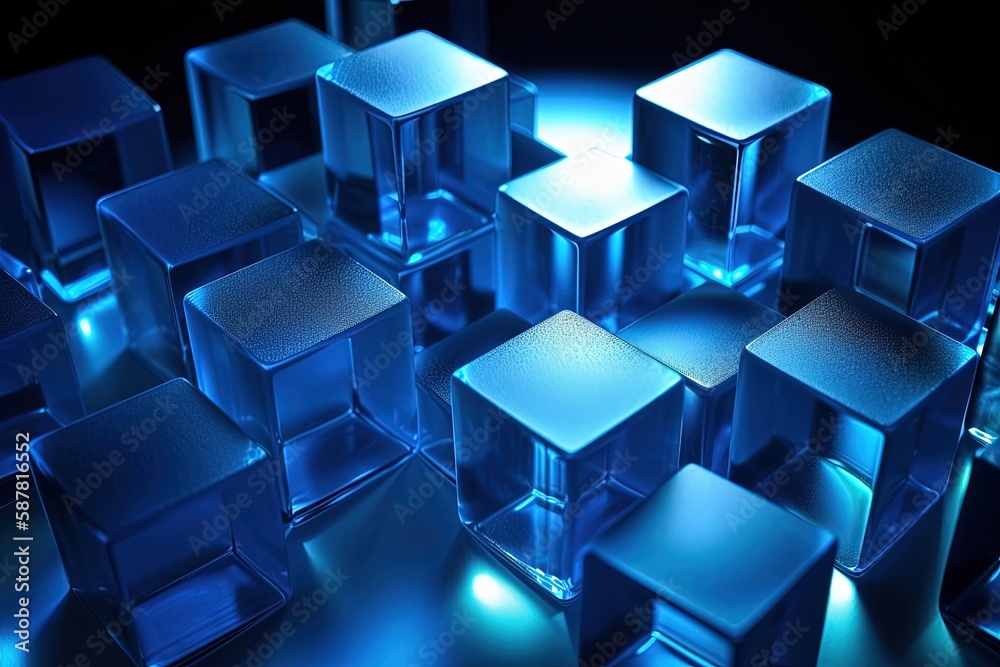 Abstract blue background with cubes 3d illustration Generative AI Stock ...