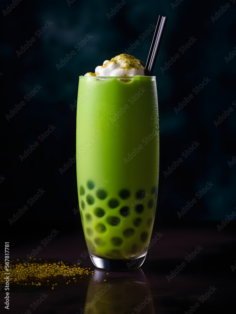 Matcha green tea bubble tea 4k food photography Stock Illustration ...