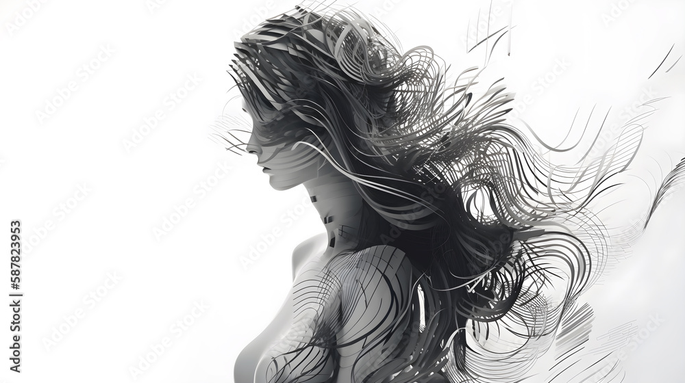 Surreal composition of a female face. Abstract art with futuristic ...