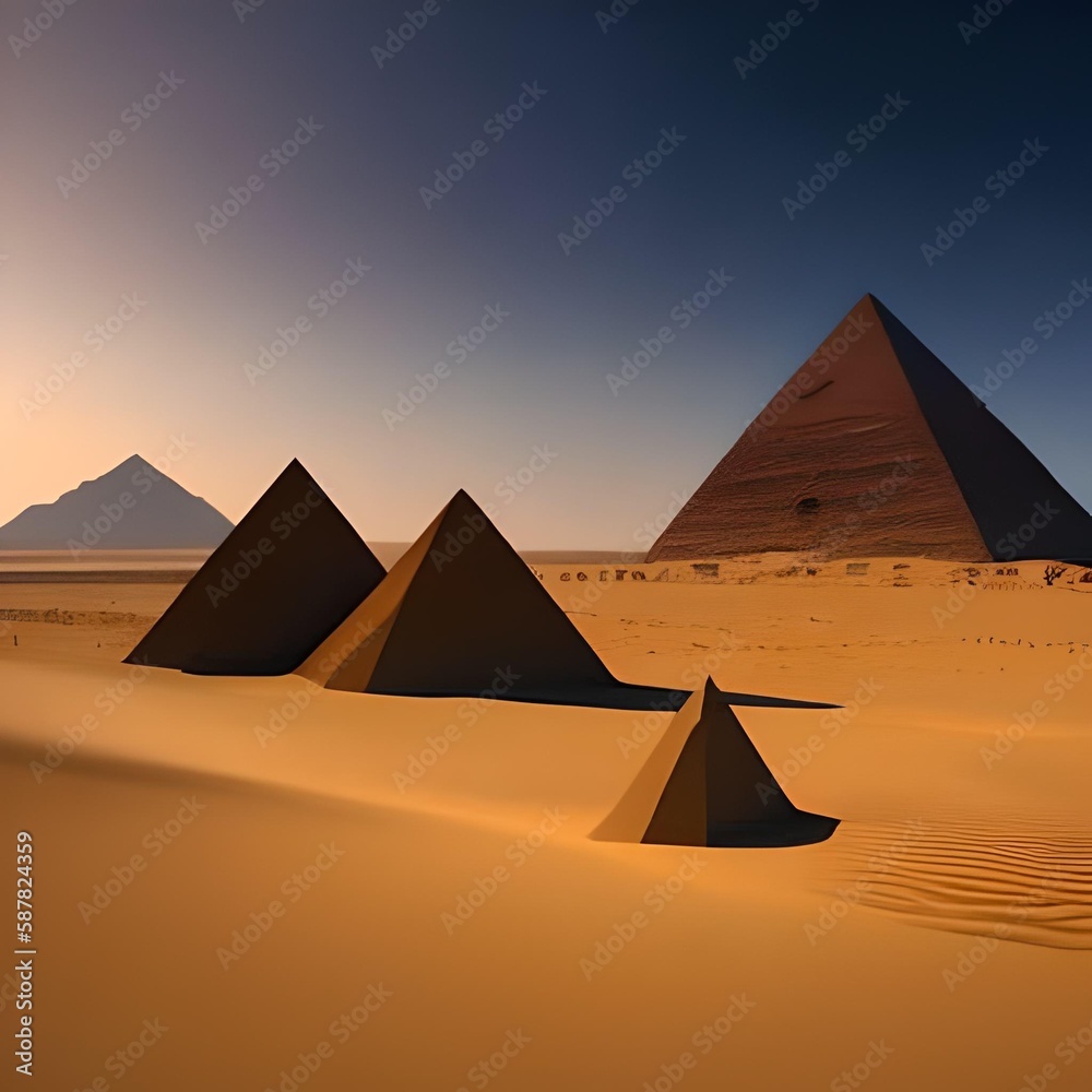 Desert with the great pyramids of ancient Egypt. Giza with pyramids ...