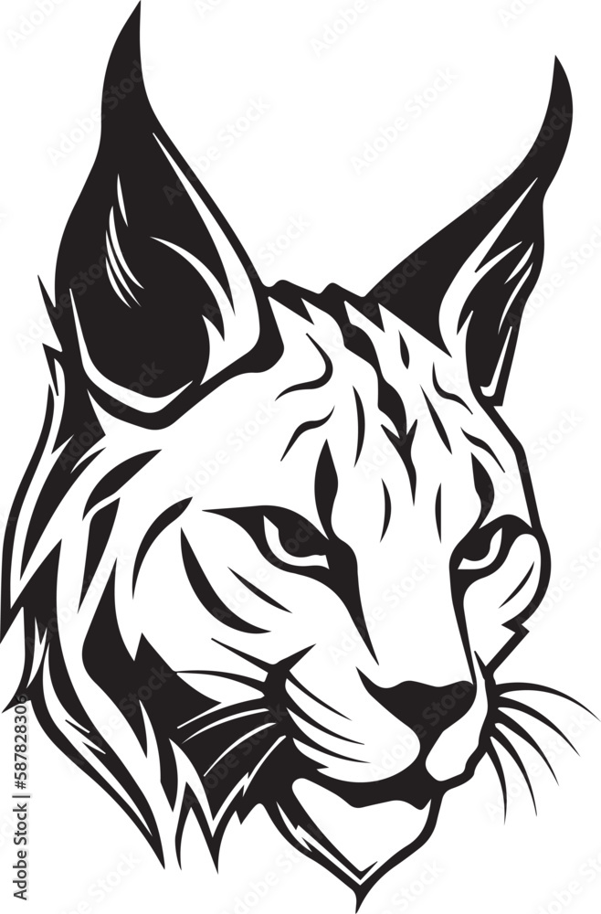 lynx head, black and white isolated on white background, mascot, design ...