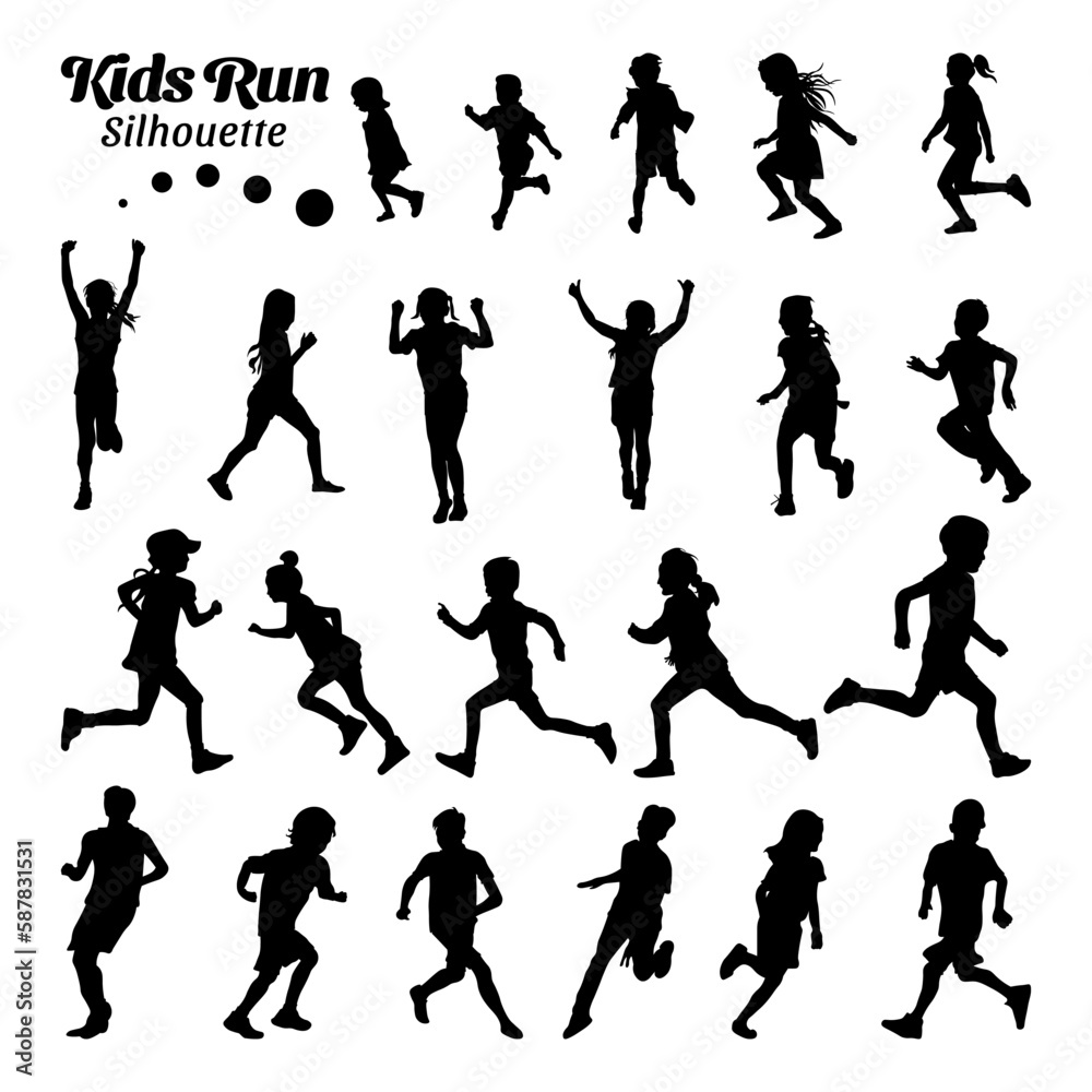 Kids Running Silhouette Vector
