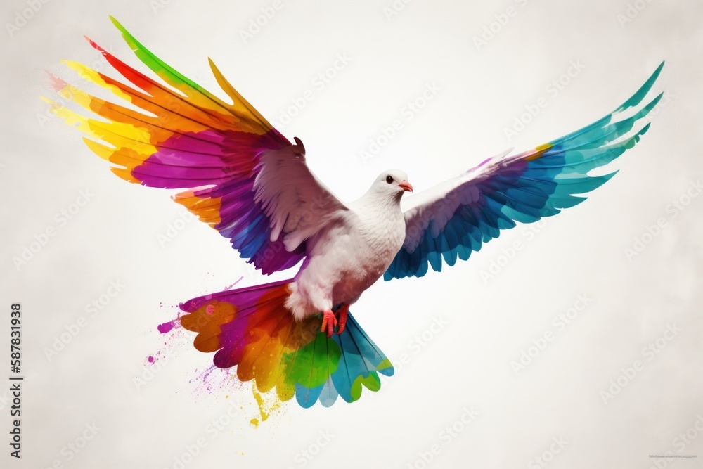multicolored dove of peace:Symbol of diversity and harmony on white ...