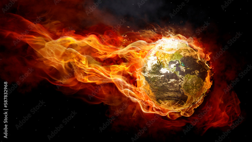 Earth Burning in Flames Hurtling Through Space Background features a ...