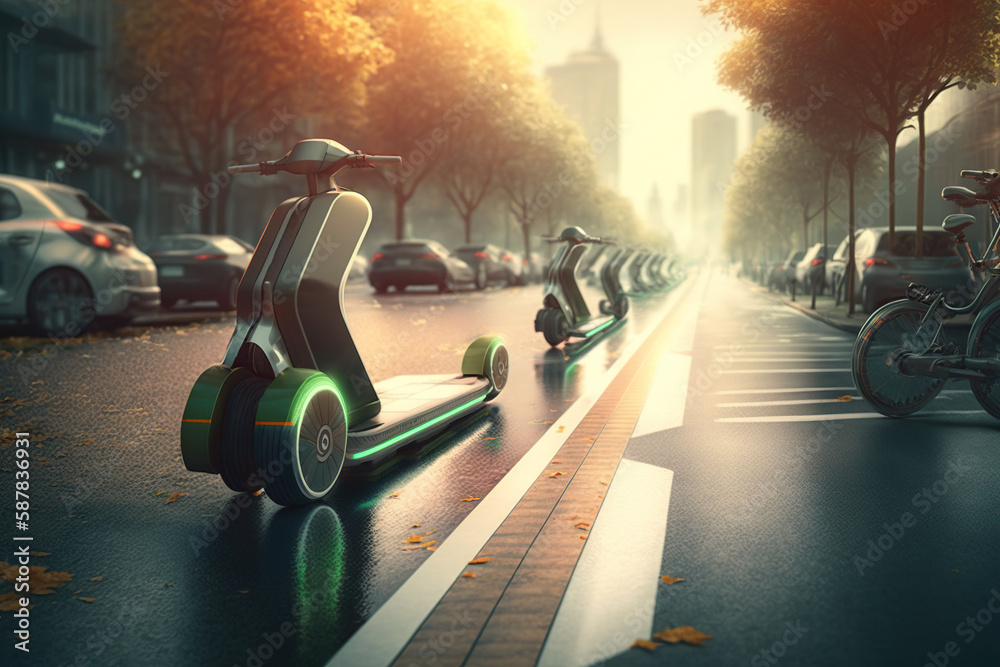 The future of urban mobility bike lanes and e-scooters, created with ...