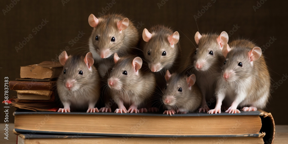 Books and Rats, A Image of Vermin rats Infesting a Pile of Literature ...