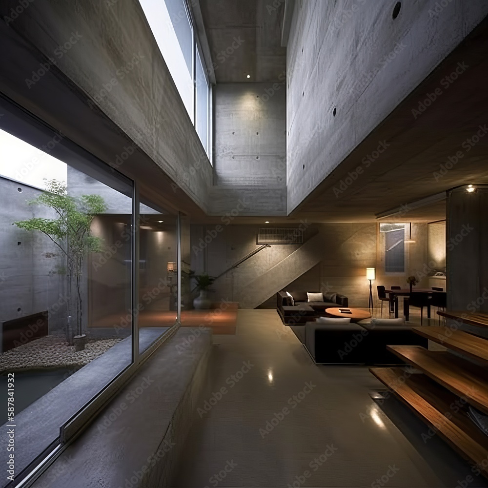 Modern Japanese inspired concrete house, interior design architecture ...