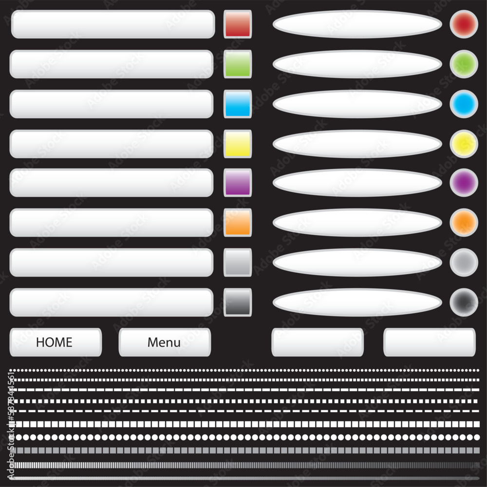 Set of straight, oval and round blank buttons with borders. Set of ...