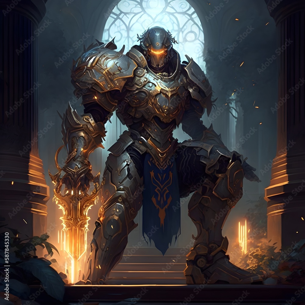 warforged Greek god anime manga battle stance immensely detailed dnd ...