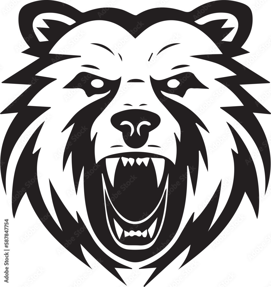 Black and white vector illustration of a angry bear head, black on ...