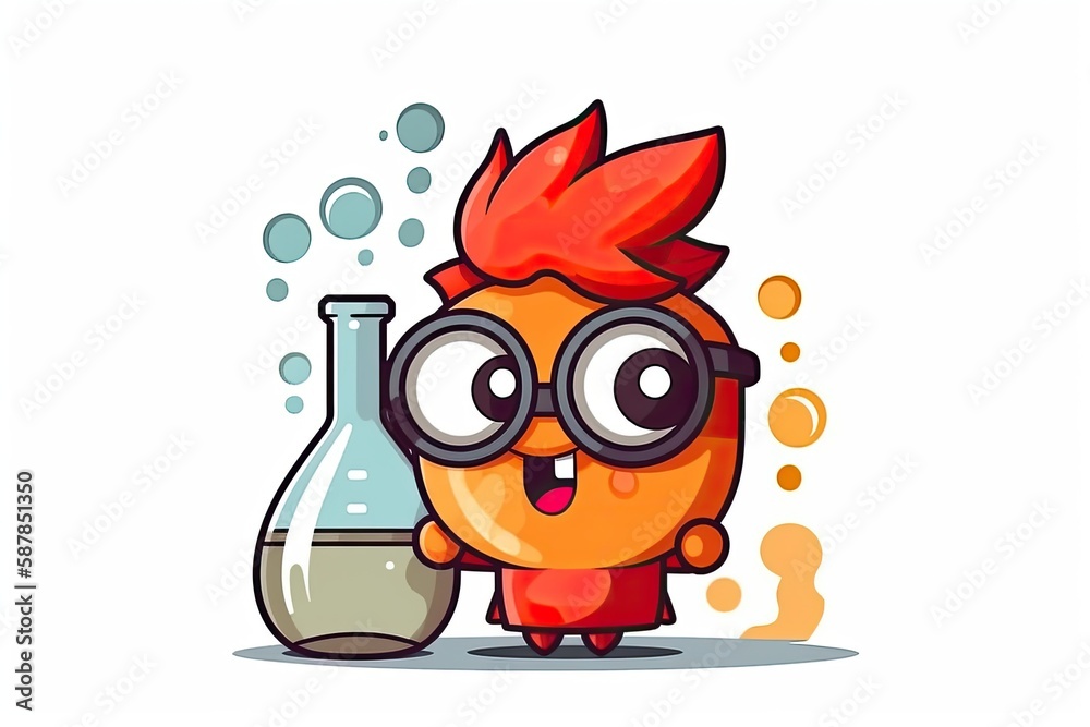 cartoon character holding a colorful flask filled with bubbling liquid ...
