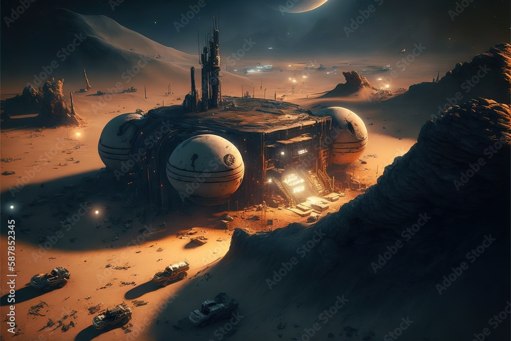 Top view scifi moon base with futuristic advance structure design on ...