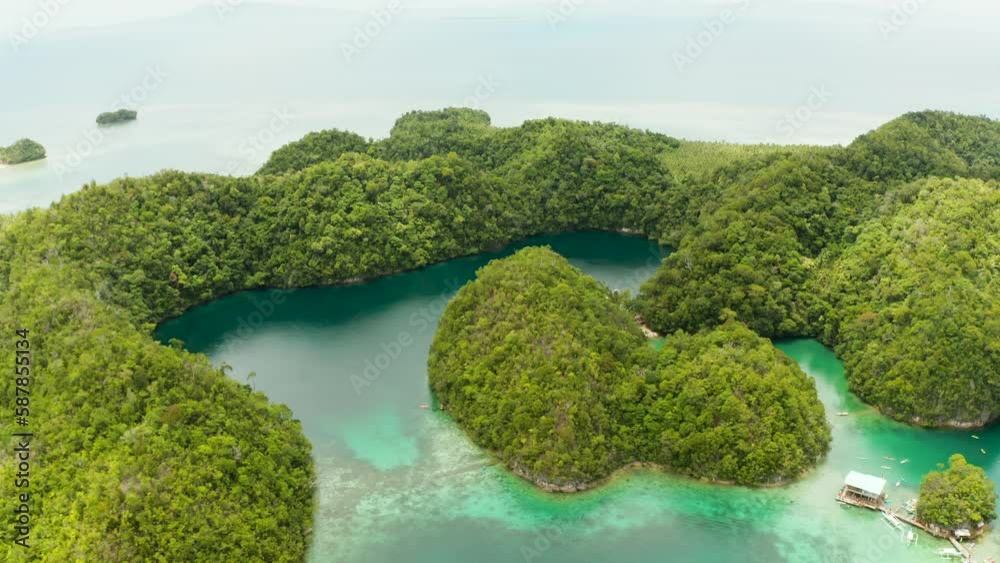 Aerial view of Sugba lagoon. Beautiful landscape with blue sea lagoon ...