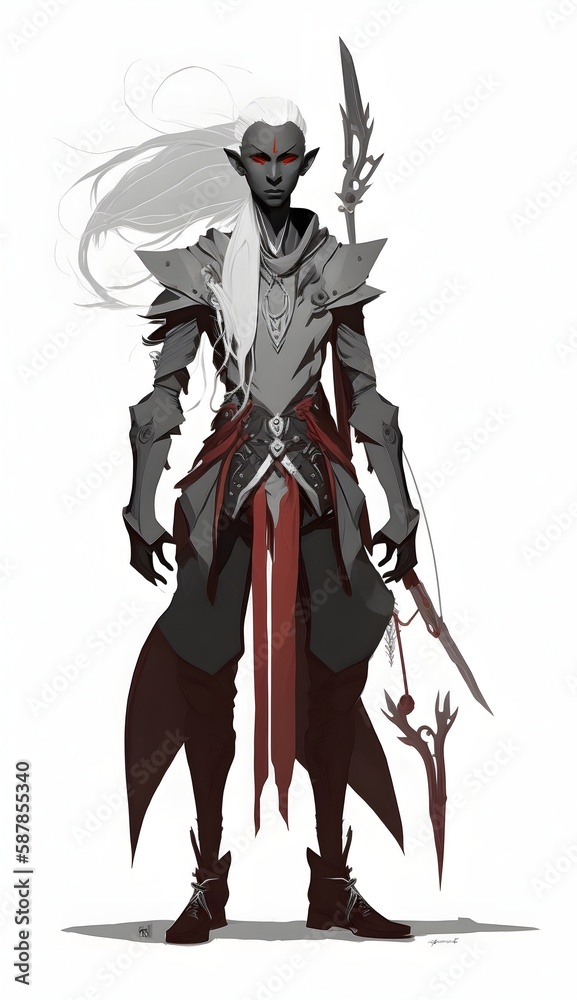 Ilustração do Stock: male drow slender body pointy elf ears power pose ...