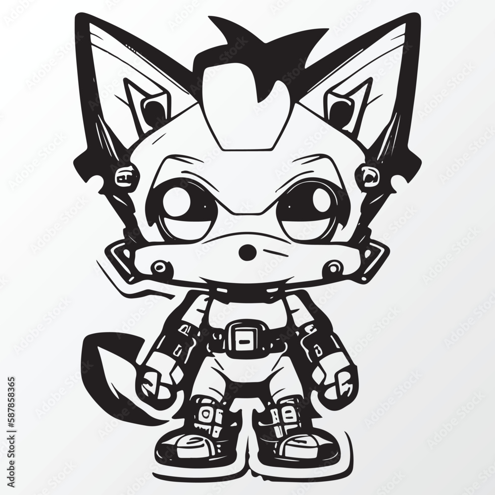 Cartoon kitsune robot character sketch in anime style Stock Vector ...