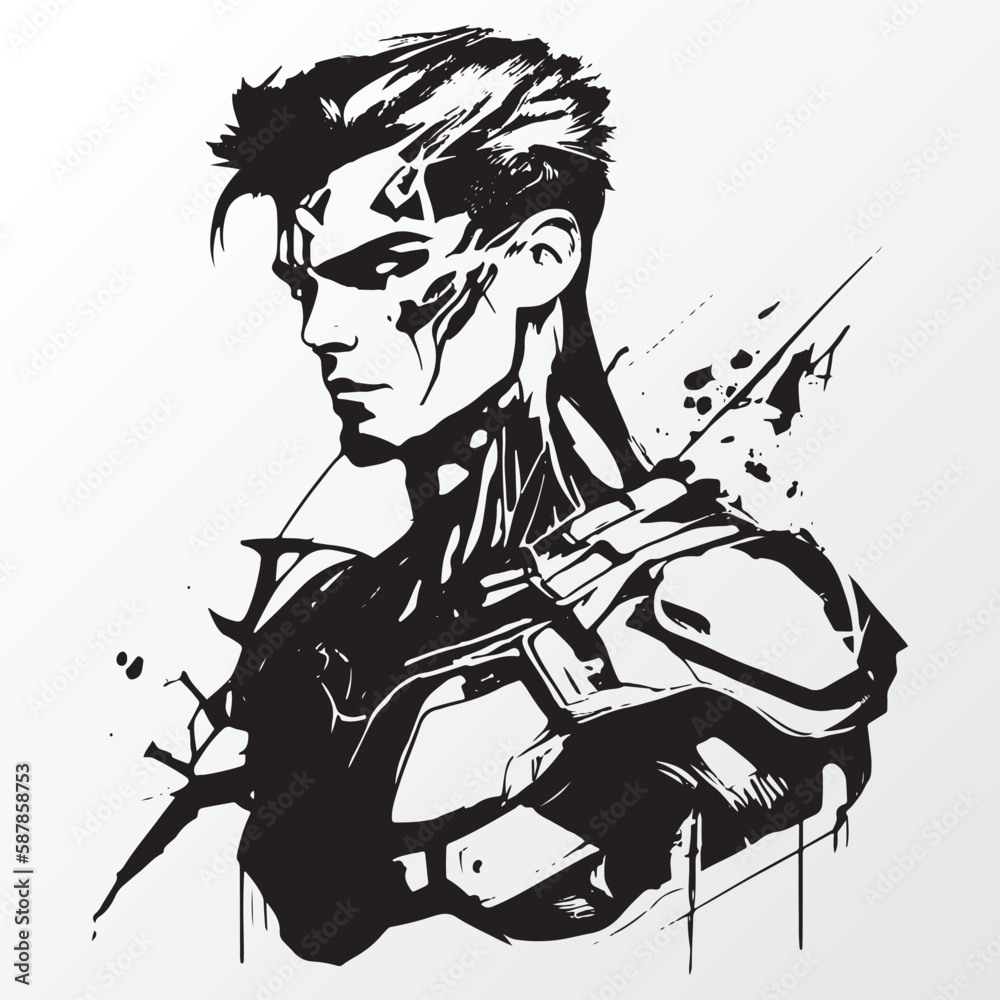 Cartoon man robot character sketch in anime style Stock Vector | Adobe ...