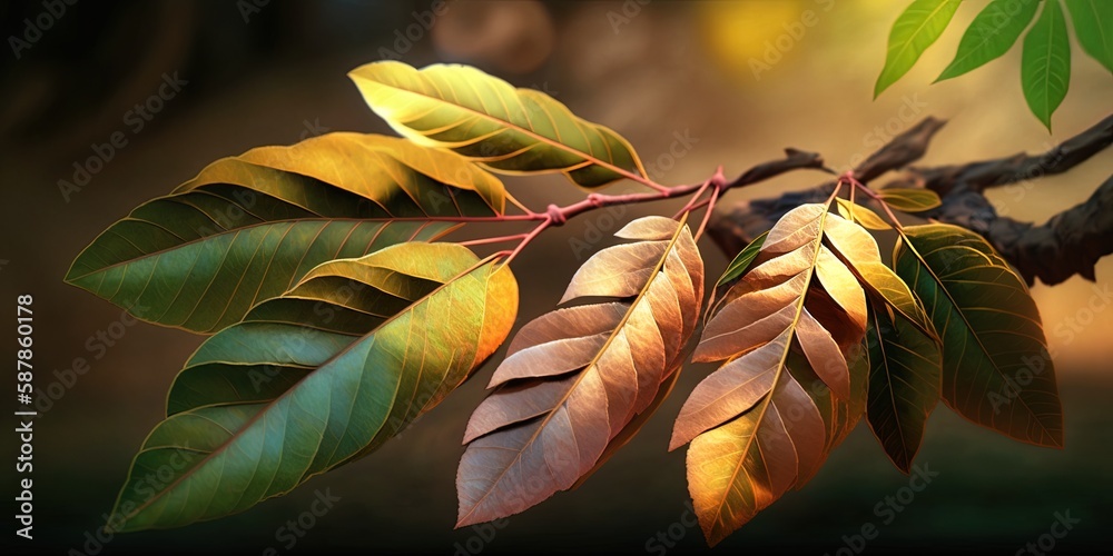 Leaves of the terminalia catappa tree, sometimes known as the Bengal ...