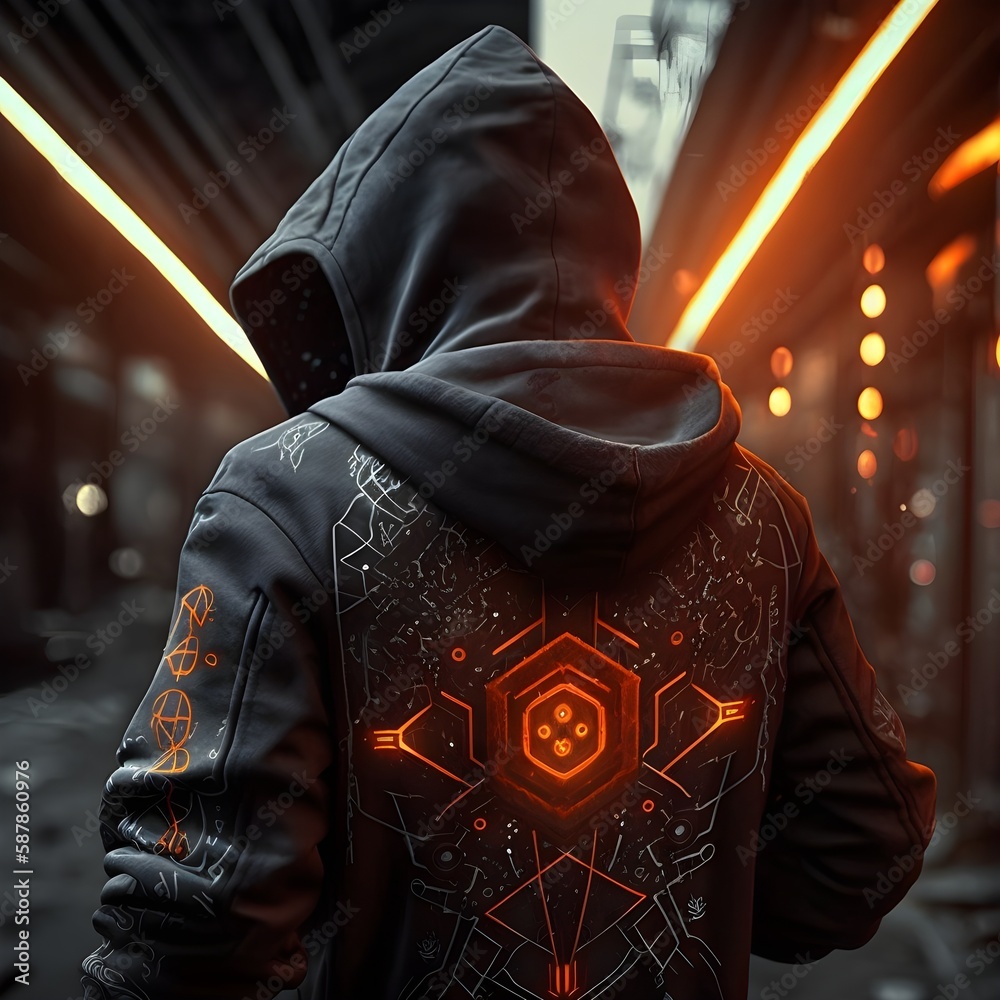 stylish hoodie TECHWEAR atomic style atom logo cyberpunk fashion ...