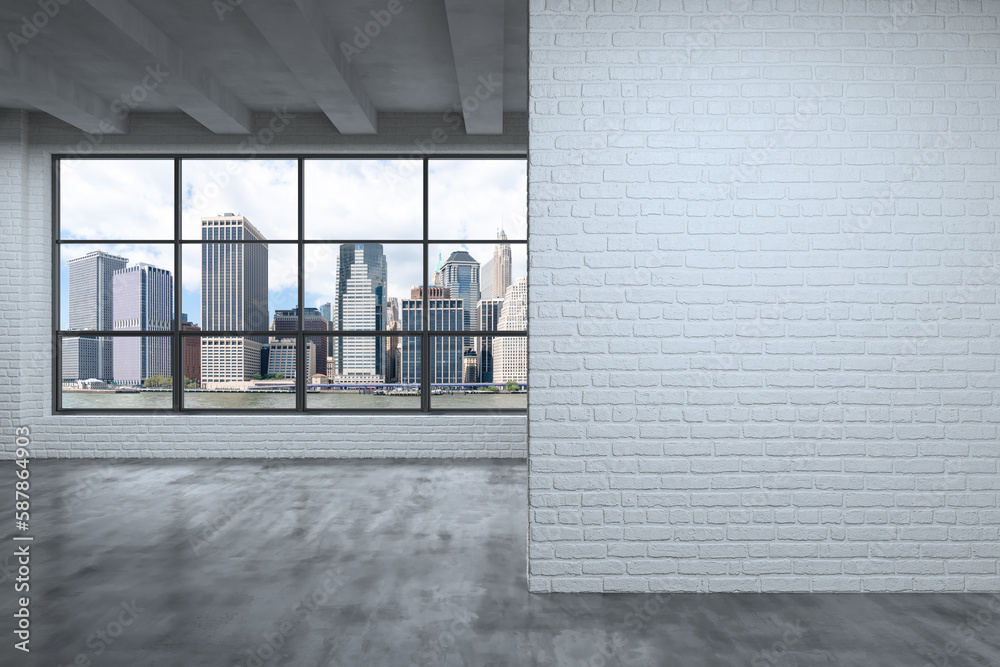 Downtown New York City Lower Manhattan Skyline Buildings. High Floor ...