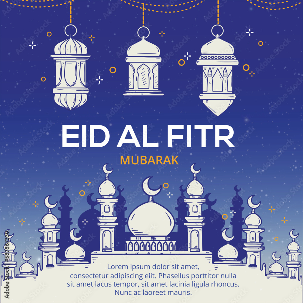 Eid al-Fitr Mubarak elegant social media post templates, Islamic ...