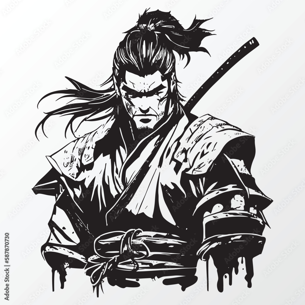 Cartoon samurai man character sketch in anime style Stock Vector ...