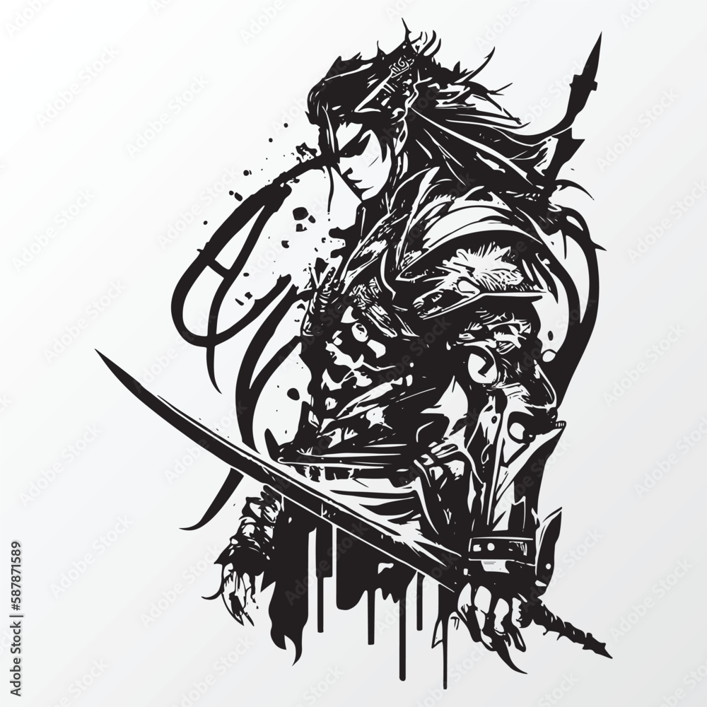 Vetor de Cartoon samurai man character sketch in anime style do Stock ...