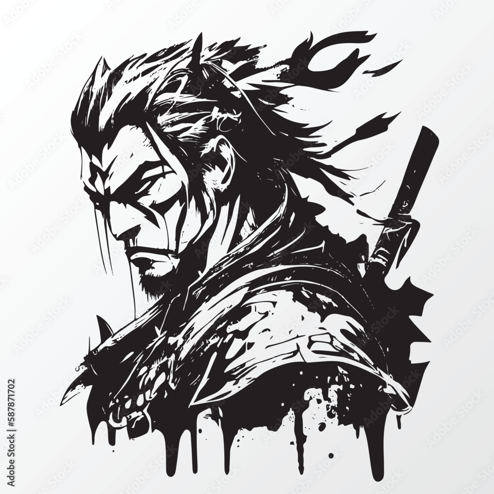 Vetor de Cartoon samurai man character sketch in anime style do Stock ...