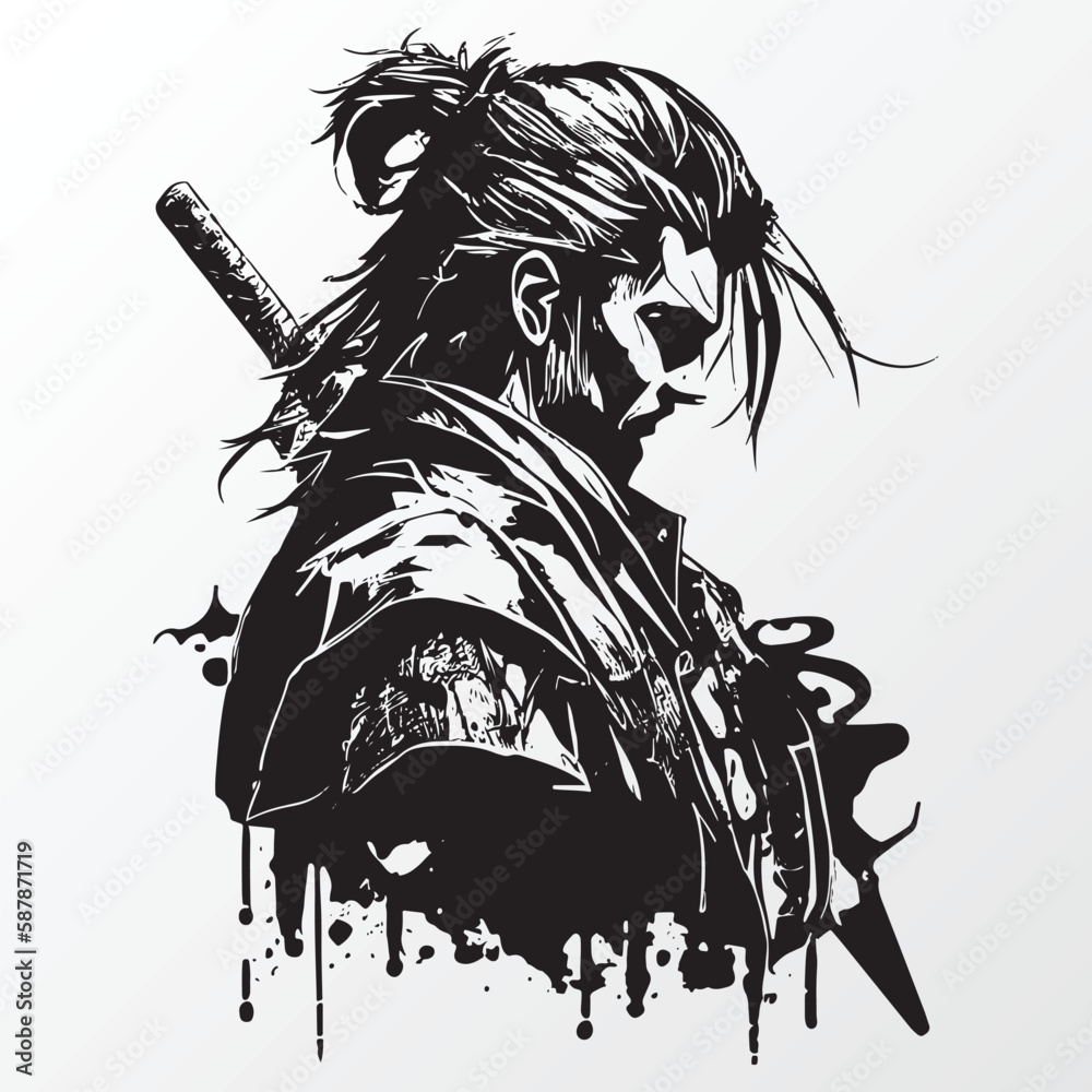Cartoon samurai man character sketch in anime style Stock Vector ...